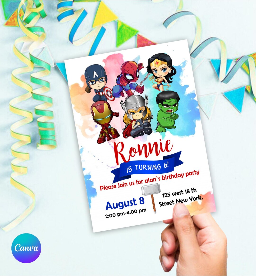 Editable Super Hero Birthday Invitation. Digital P011 - Etsy