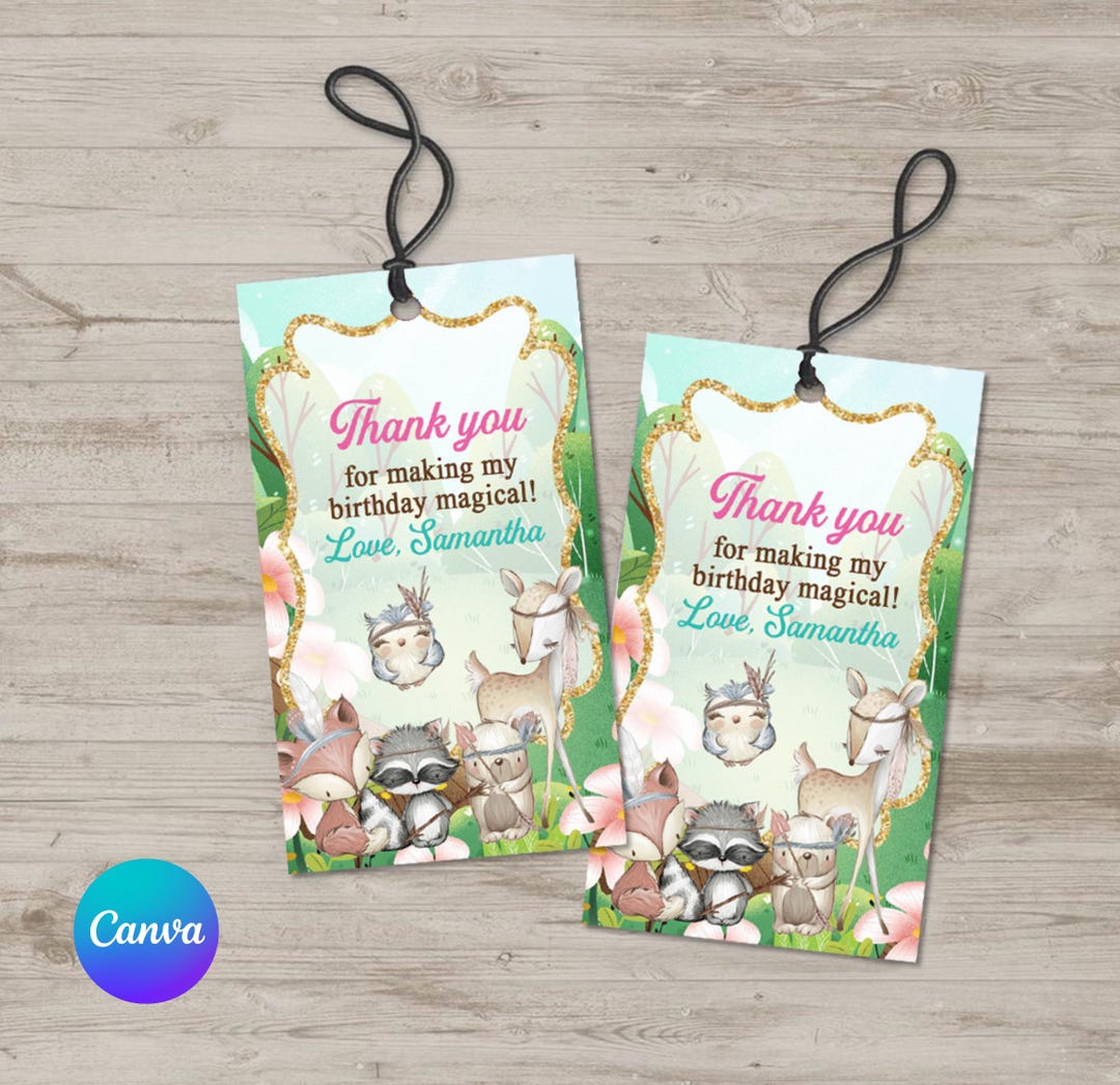 Editable Woodland Forest Animals Thank You Tags. Favor Tag Birthday ...