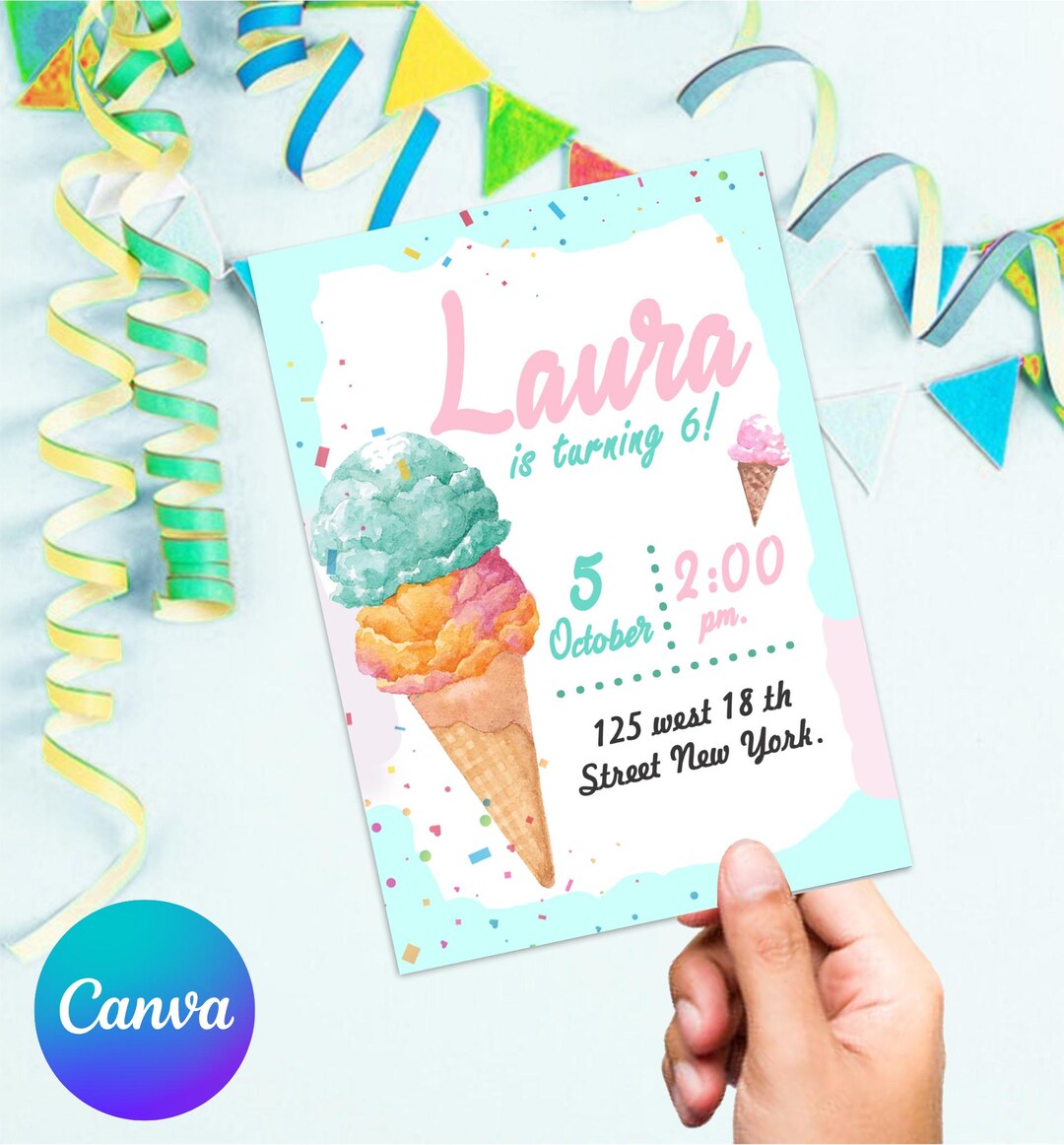 Editable Ice Cream Birthday Invitation. Digital P004 - Etsy