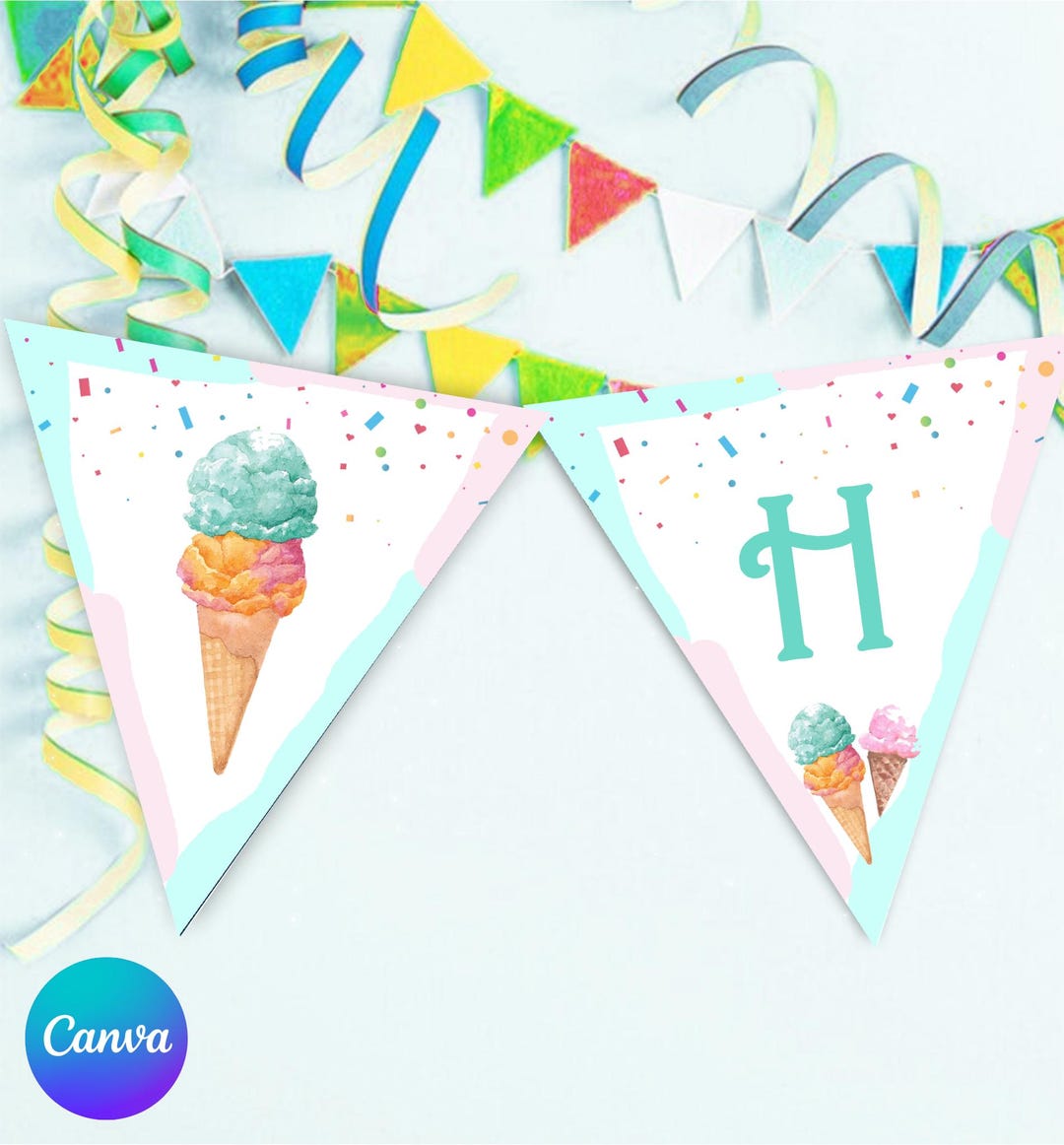 Editable Ice Cream Birthday Banner. Digital P004 - Etsy