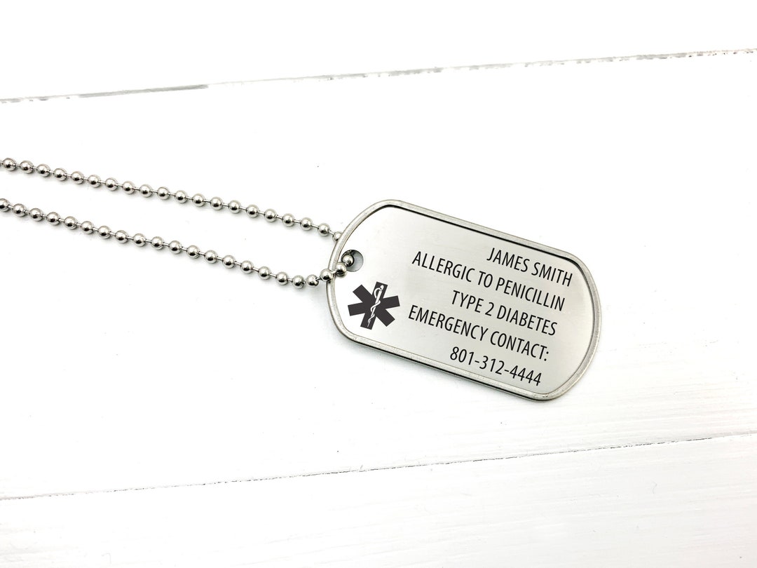 Medical Alert Dog Tag • Custom Laser Engraved ID • Emergency Contact ...