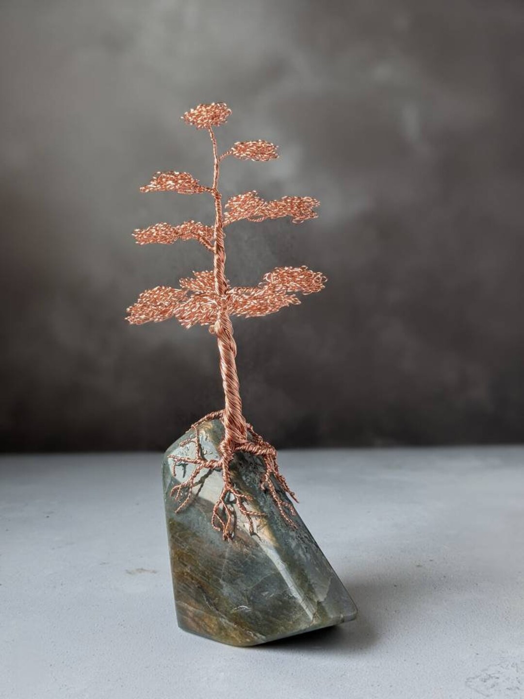 Copper Wire Bonsai Tree Sculpture on a Labradorite Base - Etsy