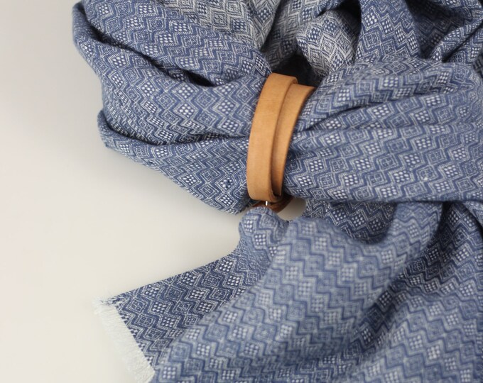 Stylish Men's Scarf Made of 100% Light Blue Patterned Linen "pierre ...