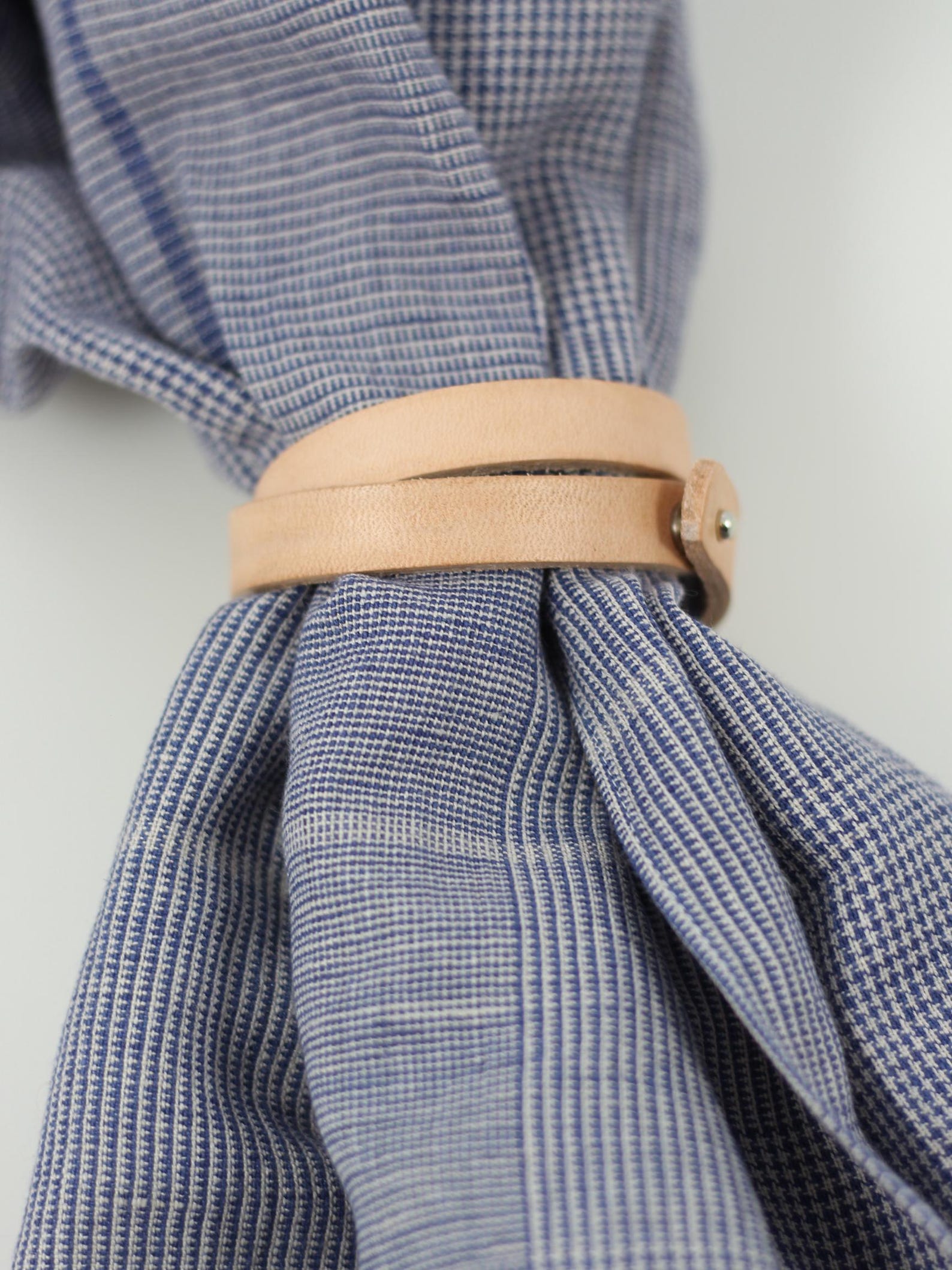 Men's Blue Checkered Linen Scarf With Leather Strap - Etsy