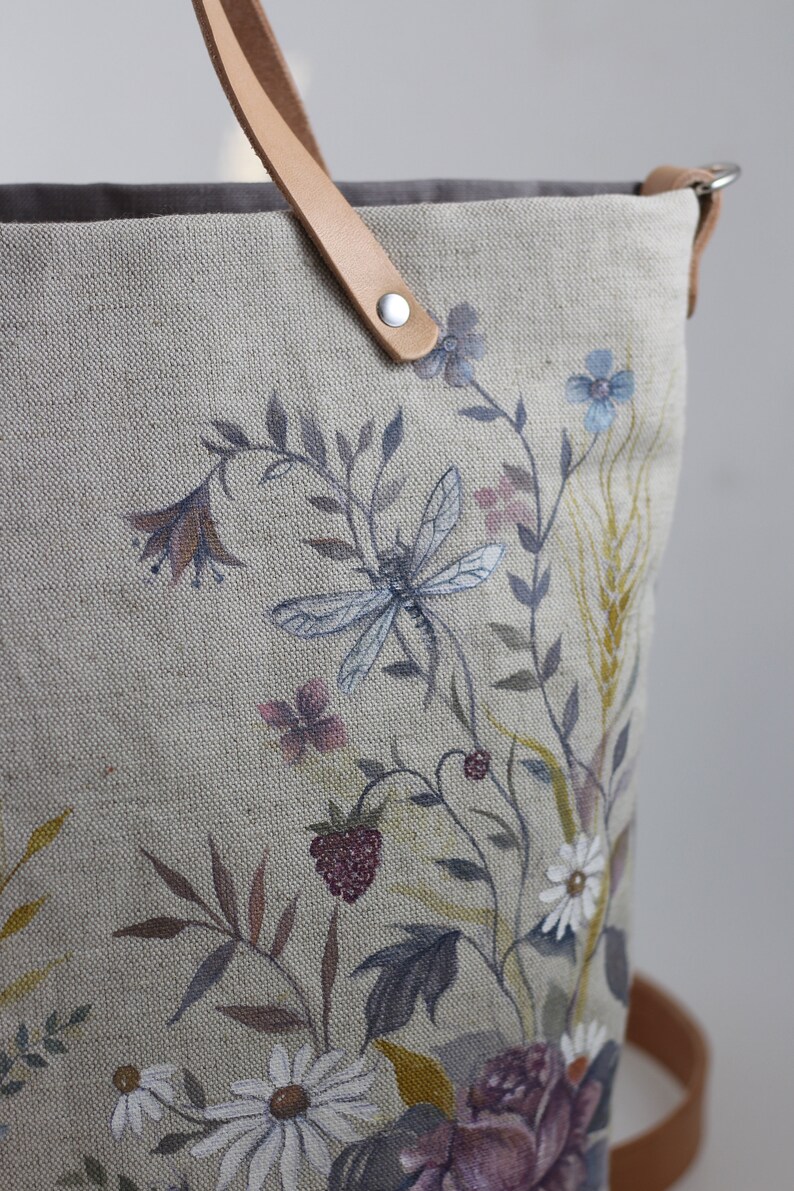 Linen Anniversary Gift Elegant Floral Linen Hand-painted Handbag - Etsy