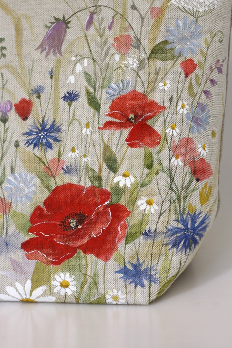 Hand-painted Floral Linen Handbag: Leather Straps, Unique Art - Etsy