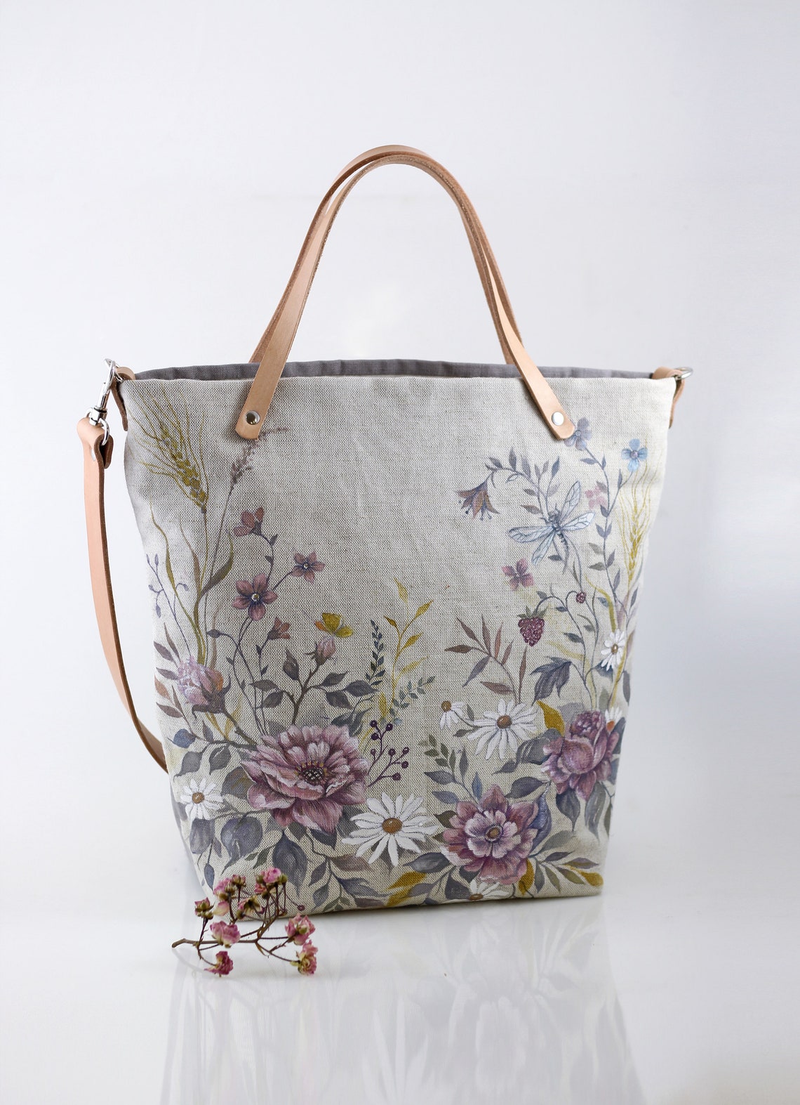 Linen Anniversary Gift Elegant Floral Linen Hand-painted Handbag - Etsy