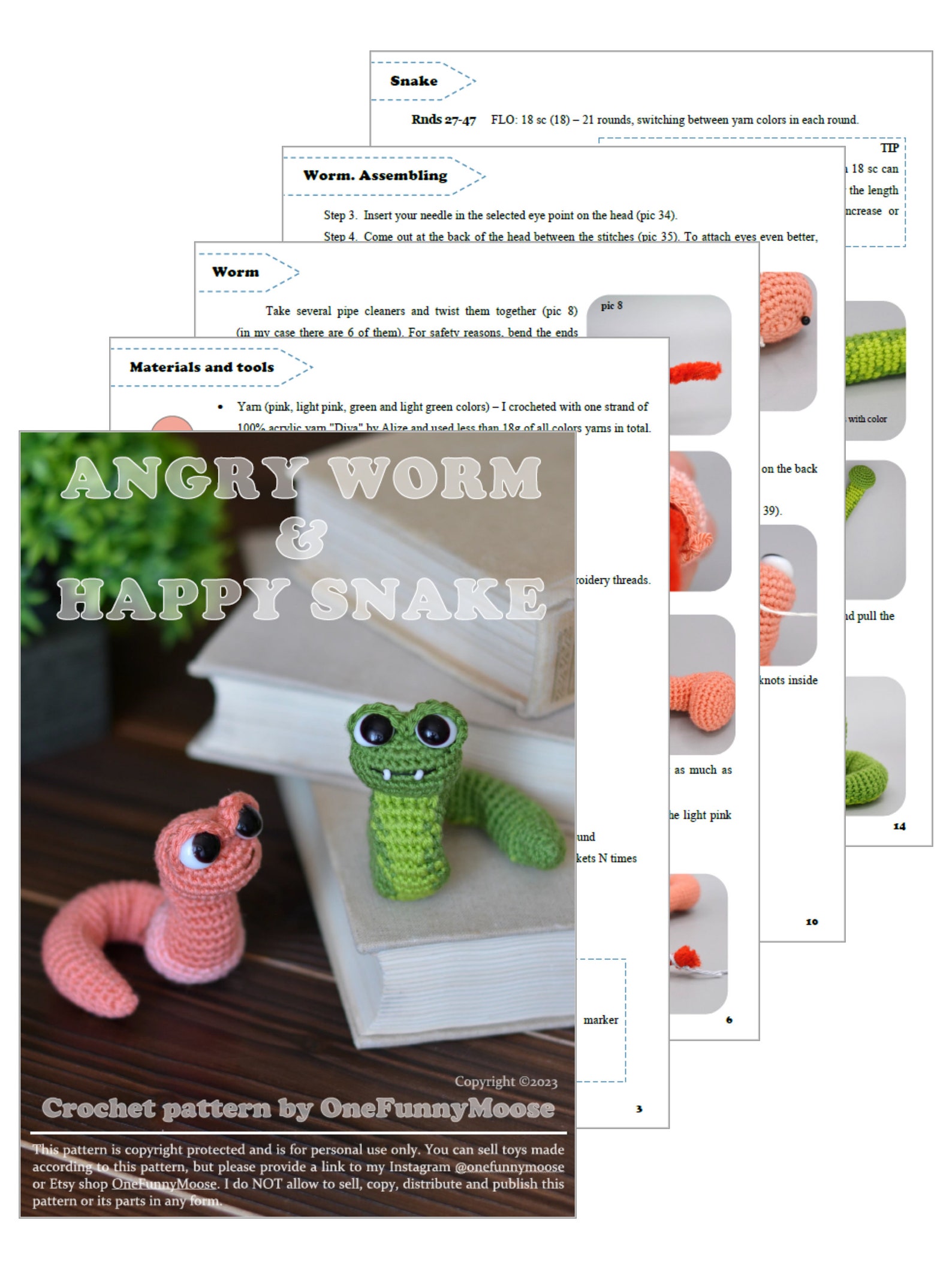 Worm and Snake Crochet Pattern, Angry Worm Amigurumi Tutorial, DIY Mini ...