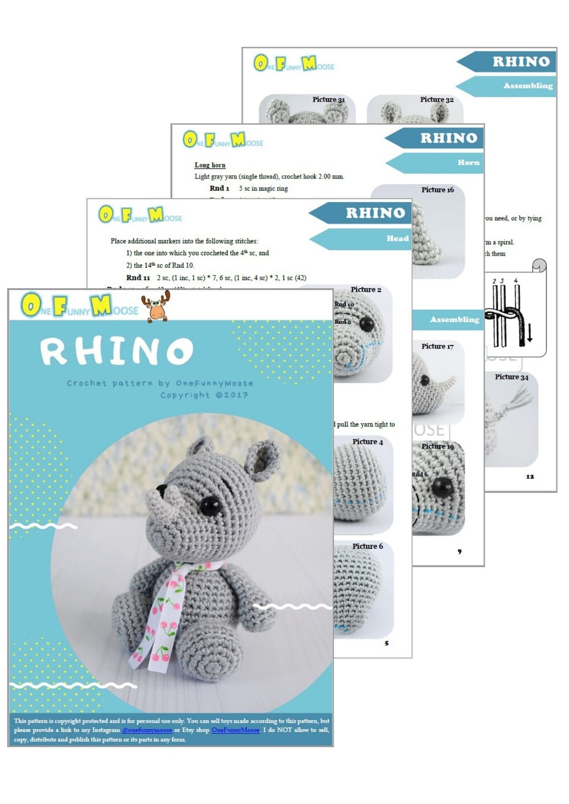 PATTERN: Crochet Rhino PDF File Amigurumi Rhino Crochet - Etsy