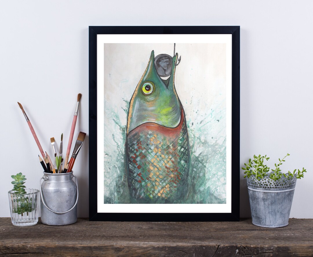 Fish and Coin, Bible Story, Fish, Catholic Art, Catholic Artwork, Gold ...