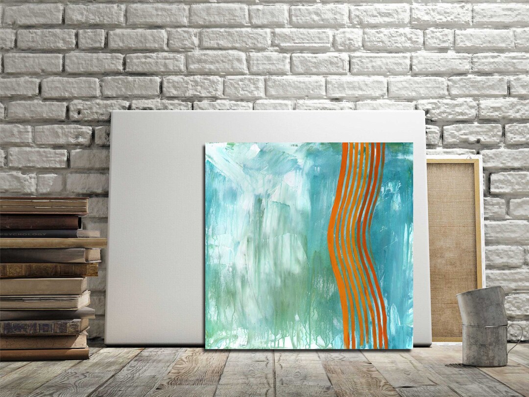 Original Abstract Painting, Linear Abstract Painting, Line Art, Teal ...