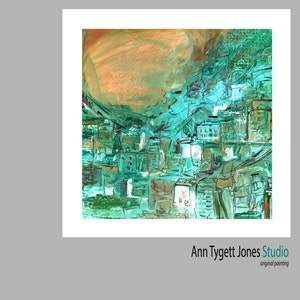 Abstract Sun, Original Art, City Art, Abstract Sun Rising Over City ...