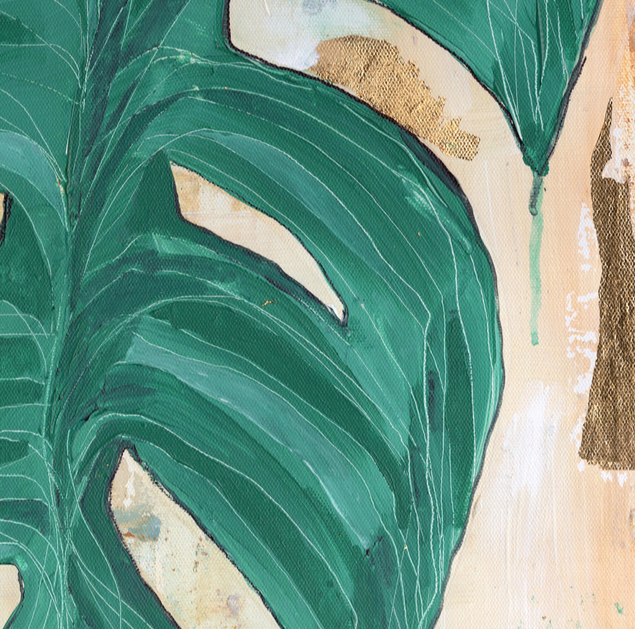 Tropical Decor Gold Leaf Painting Original Botanical Acrylic Painting Tropical Decor Gold Leaf Painting Original Botanical Acrylic Painting