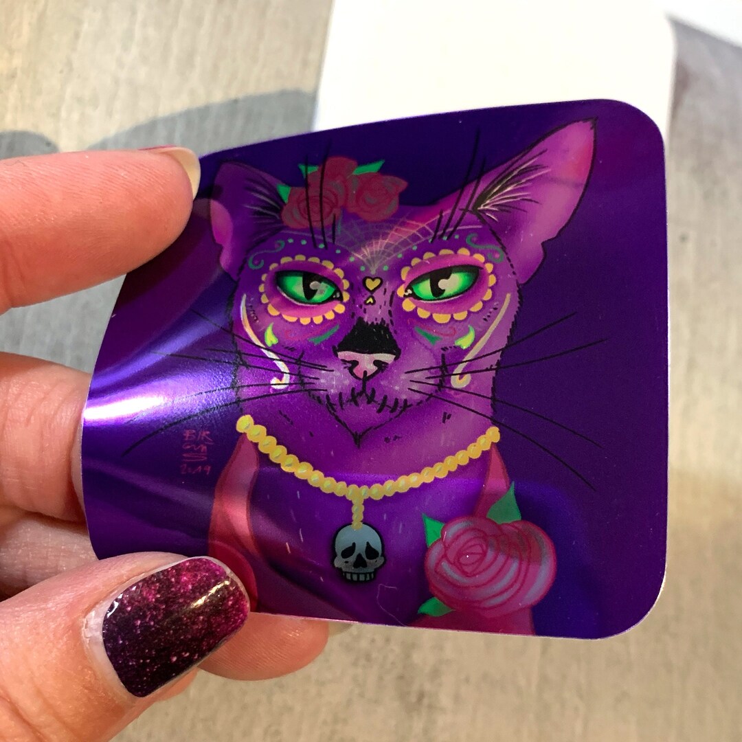 Silver Halloween Sticker La Catrina Cat, Purple - Etsy