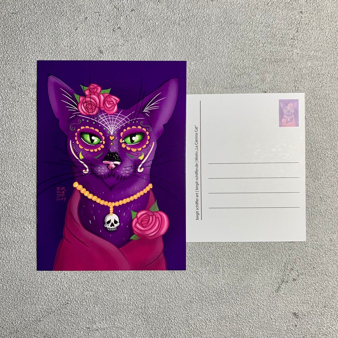 La Catrina Cat, Halloween Postcard - Etsy