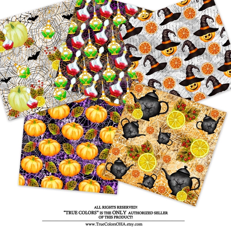 Halloween Digital Paper Pack Watercolor Hand-painted Black Green Yellow ...