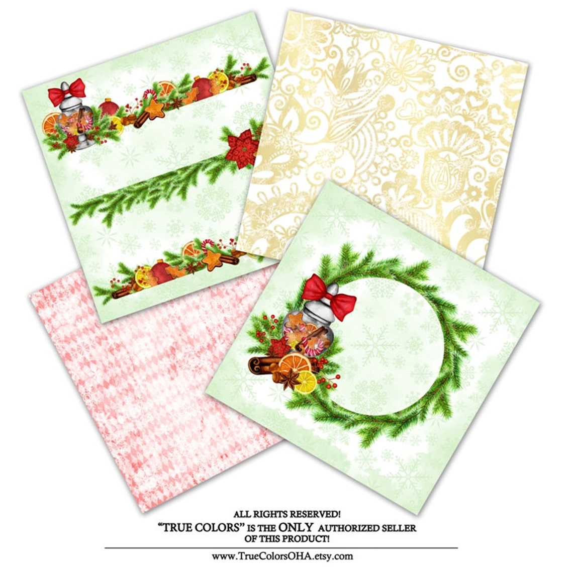 Christmas Digital Paper Pack Watercolor Hand-painted Printable - Etsy