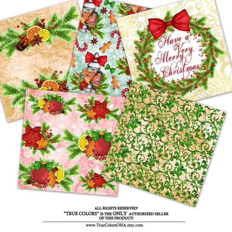 Christmas Digital Paper Pack Watercolor Hand-painted Printable - Etsy