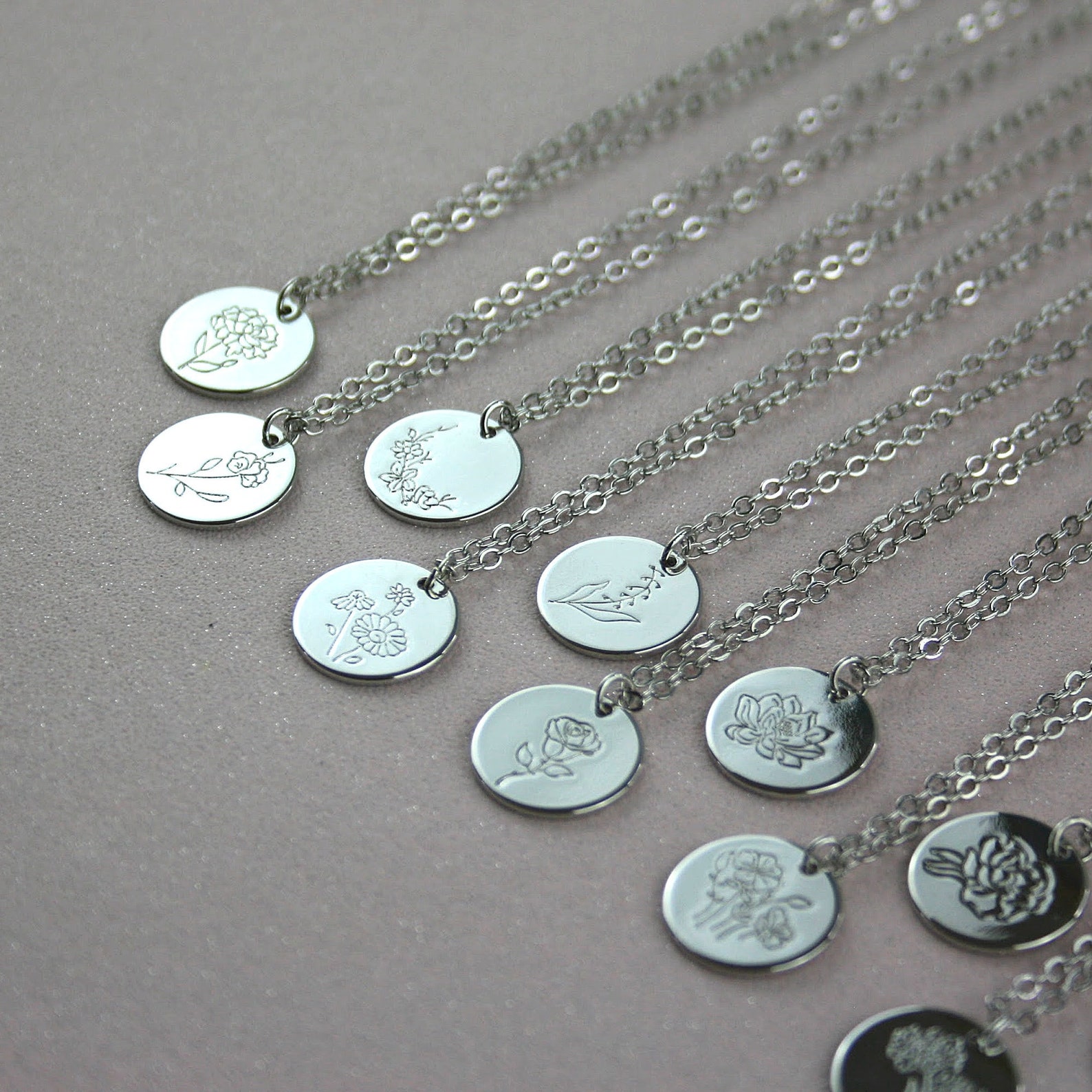 Silver Birth Flower Necklace Personalized Birth Month - Etsy UK