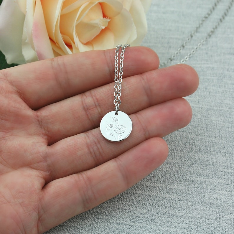 Silver Birth Flower Necklace Personalized Birth Month - Etsy UK