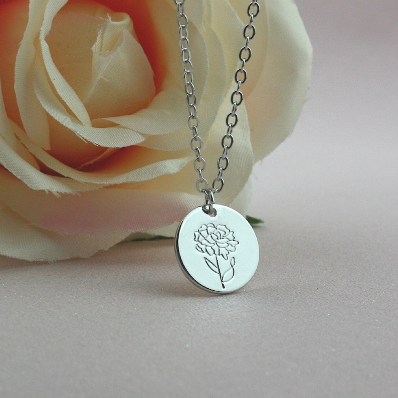 Silver Birth Flower Necklace Personalized Birth Month - Etsy UK