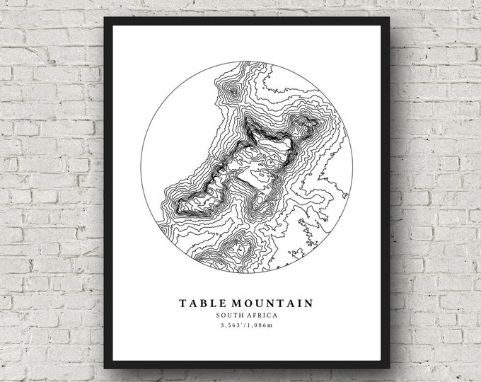 Table Mountain Topographic Map, Cape Town Map, South Africa Print ...
