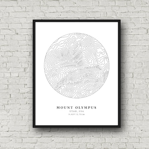 Mount Olympus Topographic Map, Mount Olympus Map, Salt Lake City Print ...