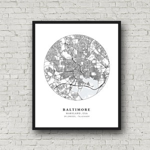 Baltimore Maryland Printable Map Baltimore Wall Art Maryland - Etsy