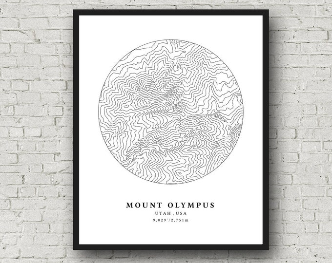 Mount Olympus Topographic Map, Mount Olympus Map, Salt Lake City Print ...