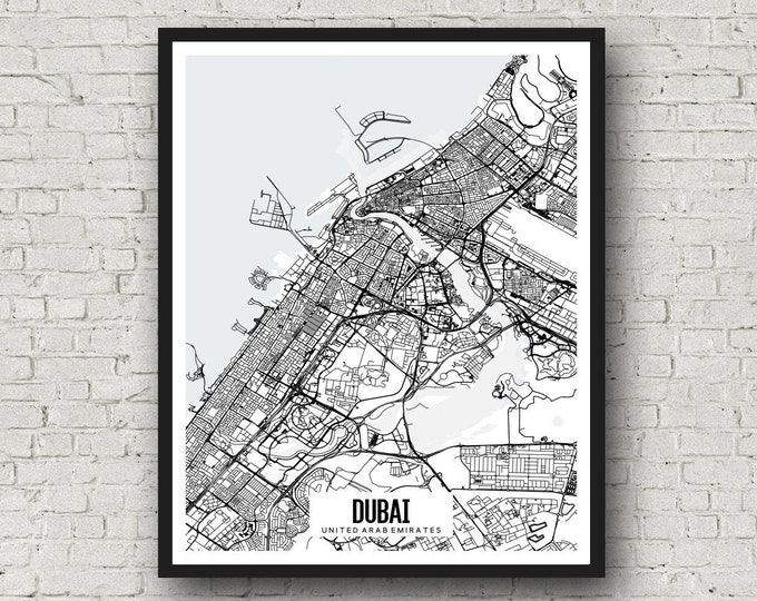 Dubai UAE Printable Map, Dubai City Map Art, Asia Map, Digital Download ...