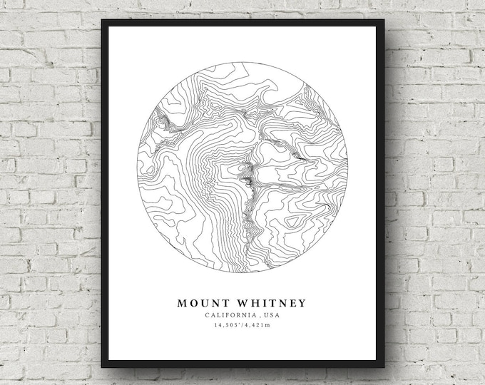 Mount Whitney Topographic Map, Mt Whitney Map, Mount Whitney Print ...