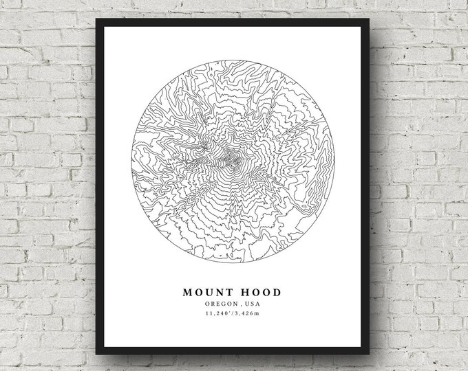 Mount Hood Topographic Map, Mt Hood Map, Mount Hood Print, Printable ...