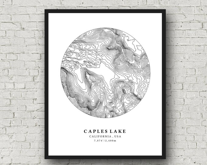 Caples Lake Topographic Map, Caples Lake Tahoe Map, Tahoe Gift ...