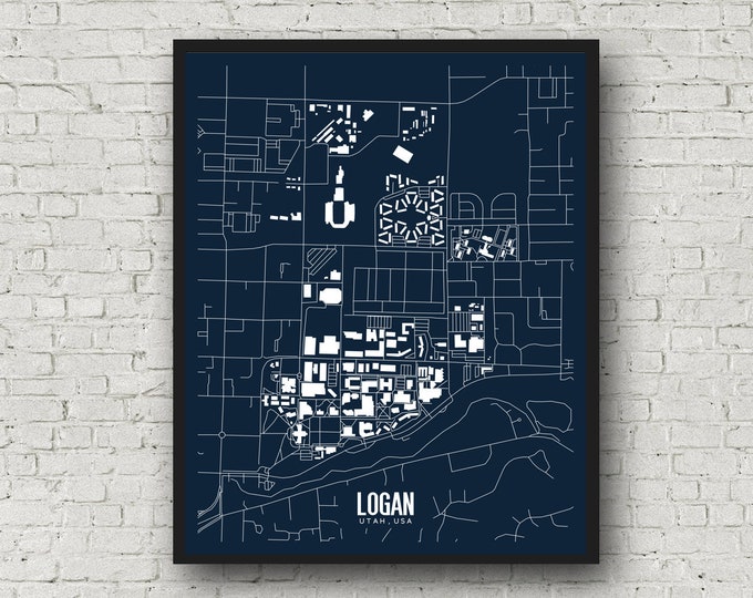 Logan Utah Printable Map, Utah. Campus Map, Gift for College Graduation ...