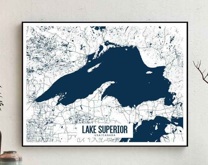 Lake Superior Printable Map Art, Lake Superior Michigan Map Art, Lake ...