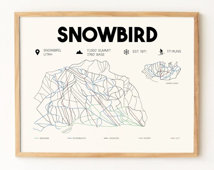 Snowbird Printable Ski Map, Snowbird Utah Map 16x20, Snowbird Utah Map ...
