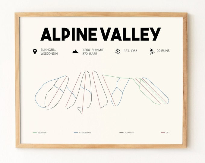 Alpine Valley Printable Ski Map 16x20 Alpine Valley Wisconsin - Etsy