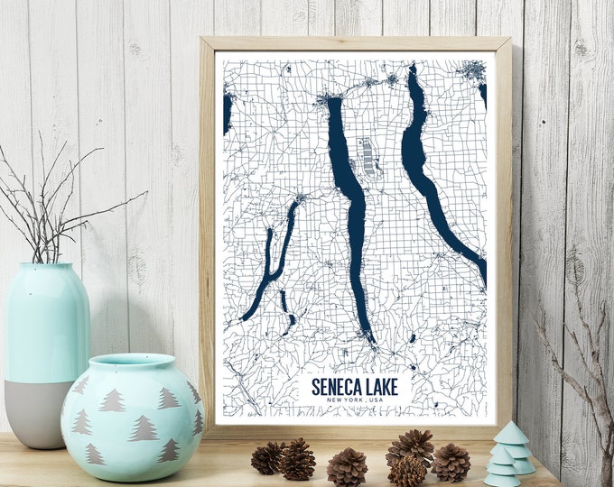 Seneca Lake New York Printable Map, Seneca Lake Wall Art, Seneca Lake ...