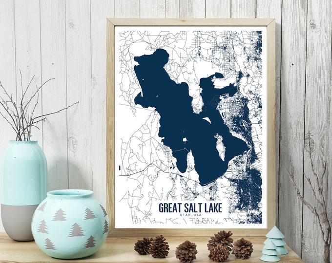 Great Salt Lake Utah Printable Map, Great Salt Lake Wall Art, Great ...