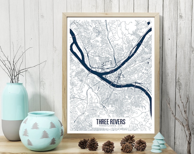 Pittsburgh Three Rivers Printable Map, Three Rivers Map, Three Rivers ...