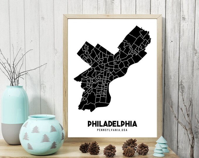 Philadelphia Neighborhoods Printable Map, Philly Map Poster ...