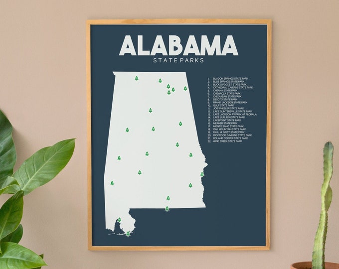 Alabama State Parks Map Printable 16x20, Gift for Hiker, Outdoor Art ...