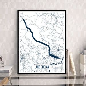 Lake Chelan Washington Printable Map, Lake Chelan Wall Art, Lake Chelan ...