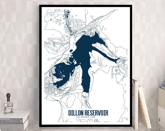 Dillon Reservoir Colorado Printable Map, Dillon Colorado Wall Art ...