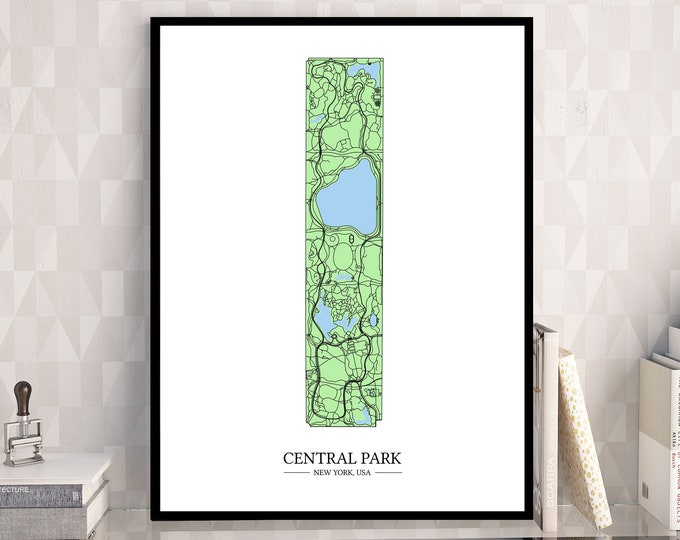 Central Park Map Printable, NYC Map Poster, Central Park Wall Art ...