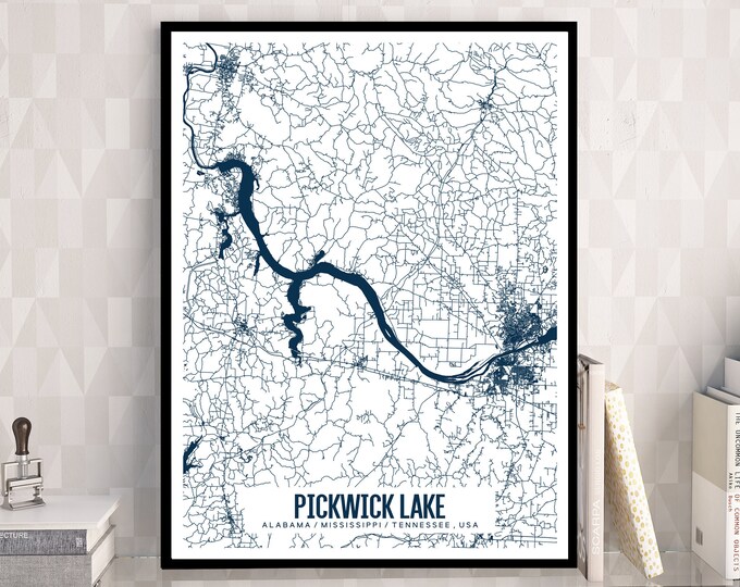 Pickwick Lake Printable Map, Alabama Wall Art, Pickwick Lake Print ...