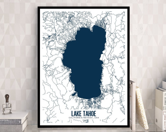 Lake Tahoe Printable Map, Lake Tahoe Wall Art, Lake Tahoe Printable ...