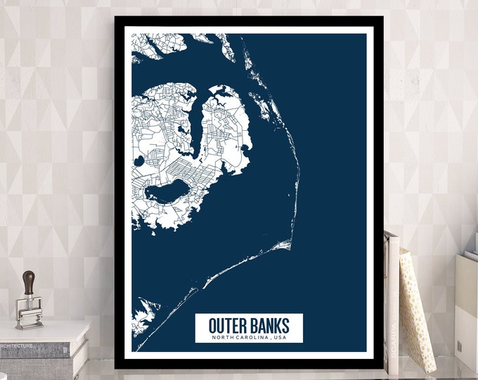 Outer Banks North Carolina Printable Map, Outer Banks NC Wall Art, OBX ...