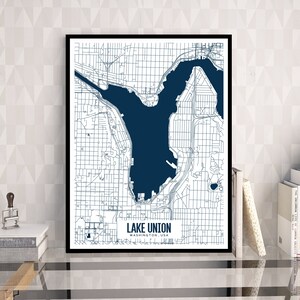 Lake Union Washington Printable Map Lake Union Wall Art Lake - Etsy