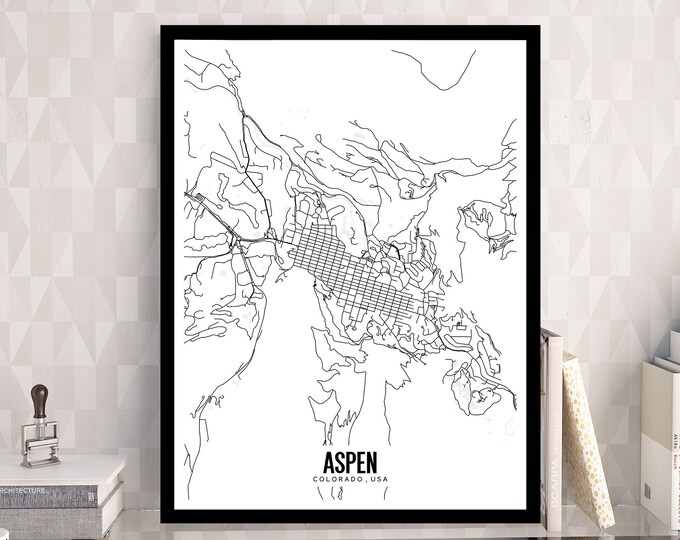 Aspen Colorado Printable Map, Aspen Wall Decor, Aspen Ski Map Poster ...